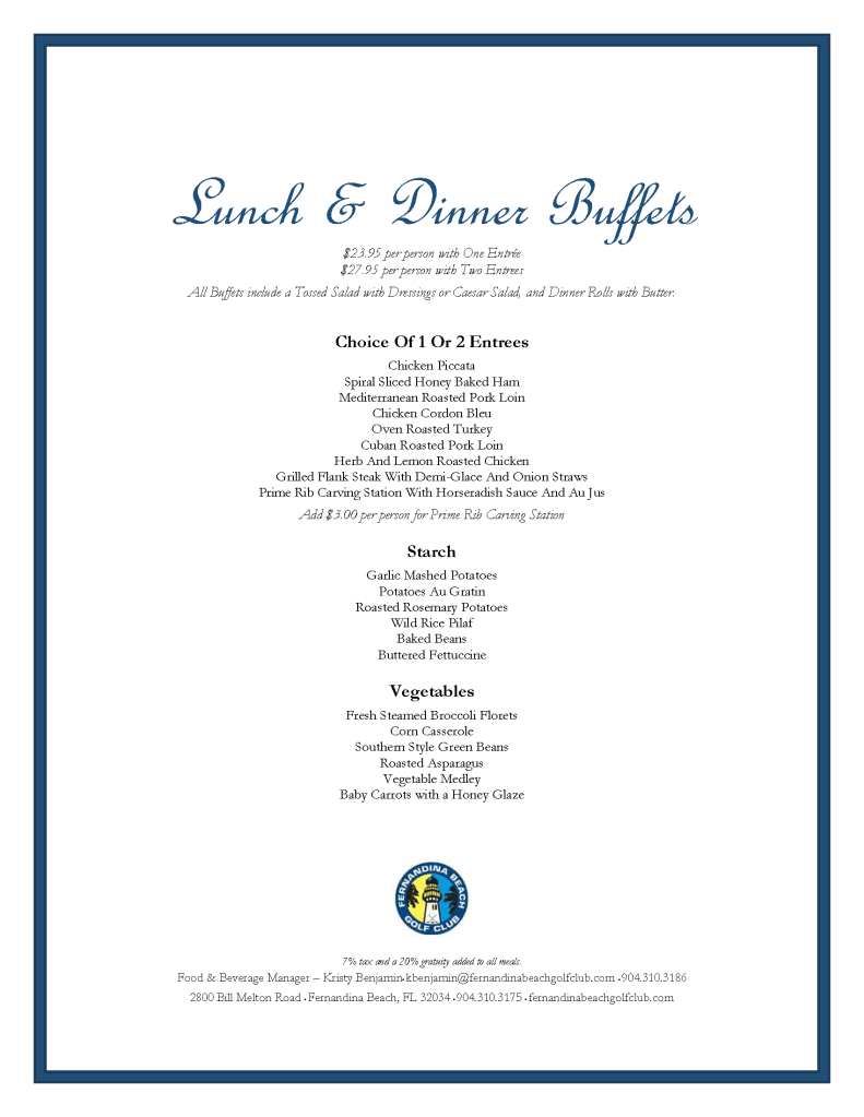 Banquet Menu - Fernandina Beach Golf Course